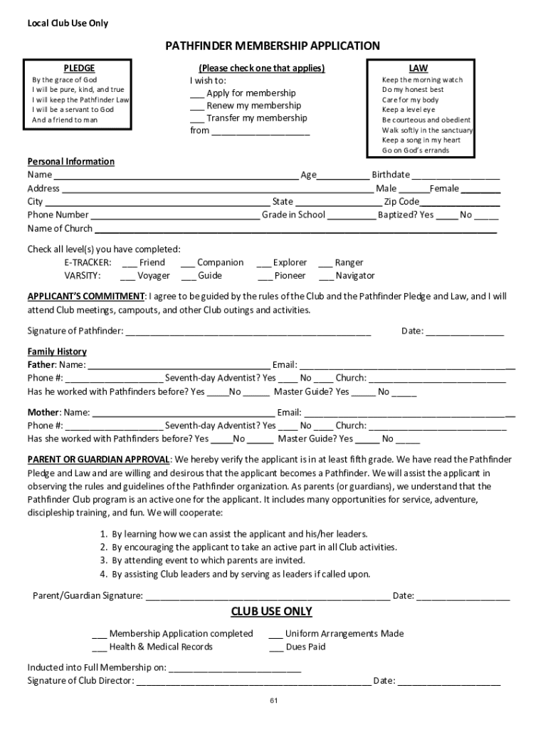 Fillable Online PATHFINDER MEMBERSHIP APPLICATION Fax Email Print ...