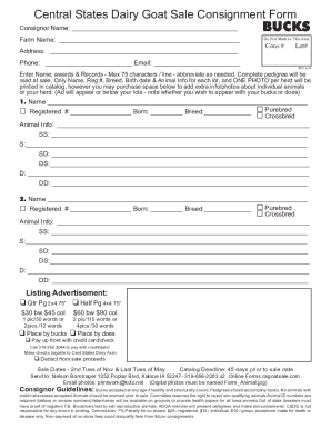 Fillable Online Central States Dairy Goat Sale Consignment Form Fax ...