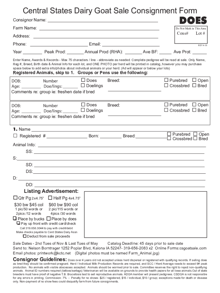 Fillable Online Central States Dairy Goat Production Sale ...