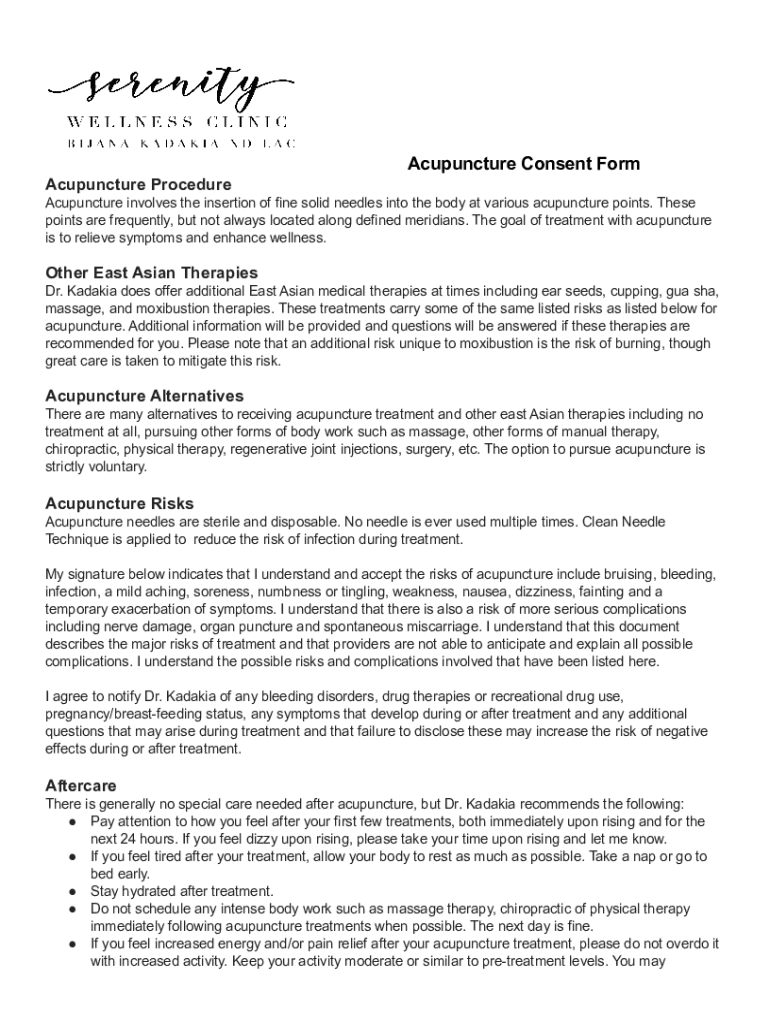 Fillable Online ACUPUNCTURE CONSENT FORM - esatm.eduINFORMED CONSENT ...