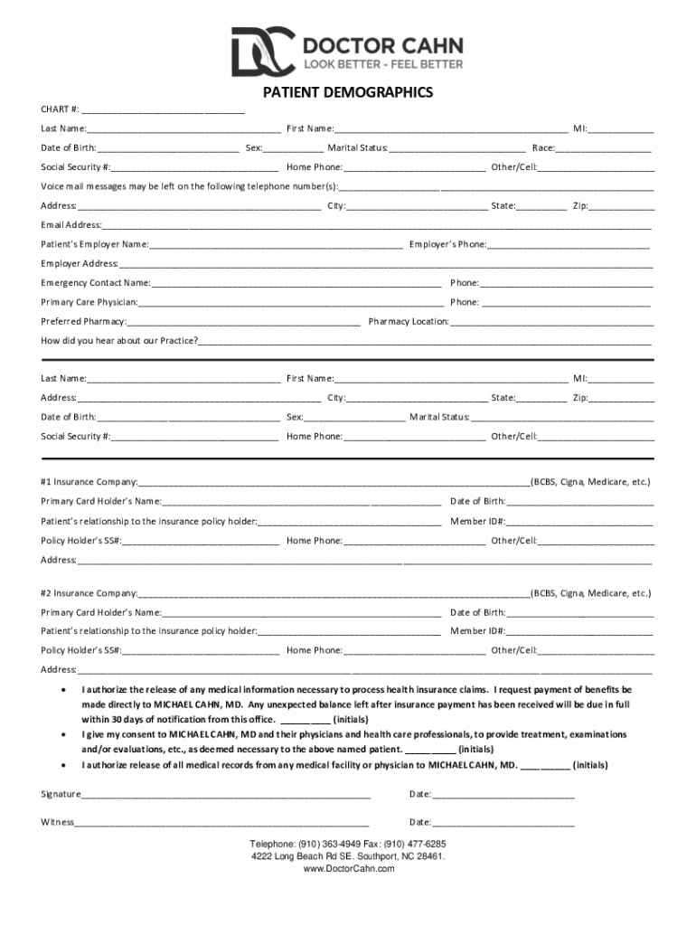 Fillable Online Demographics Form Template Medical Office Fax Email ...
