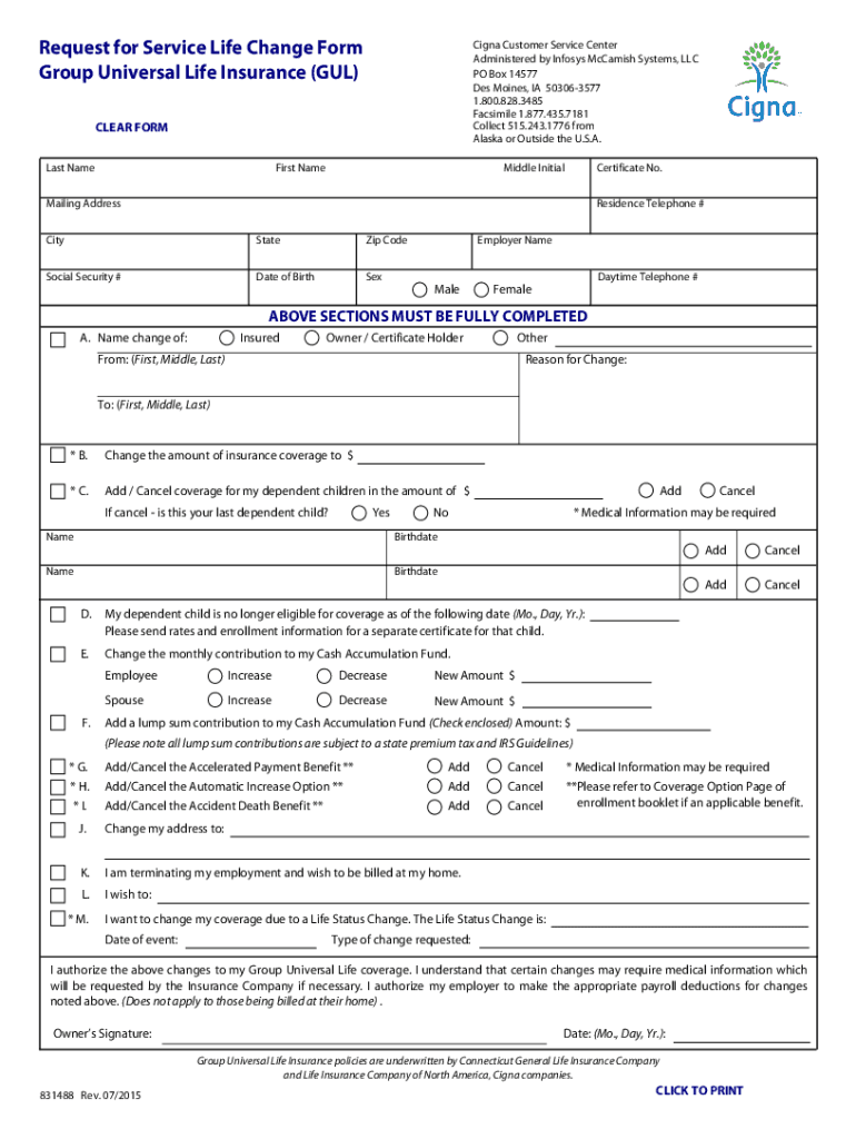 Fillable Online Cornell University Request for Service Life Change Form Fax Email Print - pdfFiller