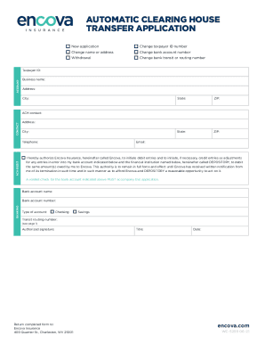 Fillable Online AUTOMATIC CLEARING HOUSE TRANSFER APPLICATION - encova ...