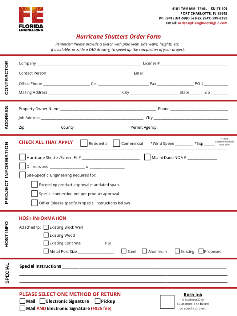 Fillable Online Hurricane Shutter Order Form Fax Email Print - pdfFiller