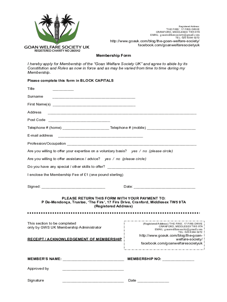 Fillable Online GWS - Membership form 2017 (New Logo) Fax Email Print ...