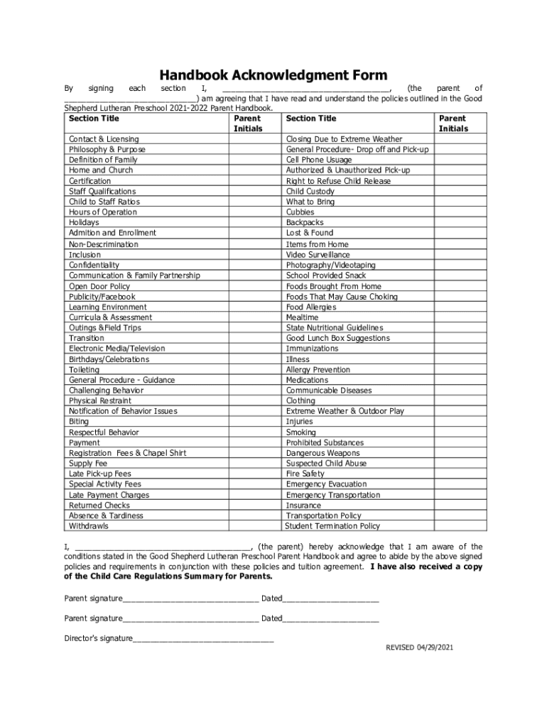 Fillable Online Acknowledgment of Reading and Understanding Sample ...