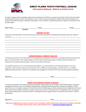 Fillable Online GPYF Concussion Release and Return to Action Form Fax ...