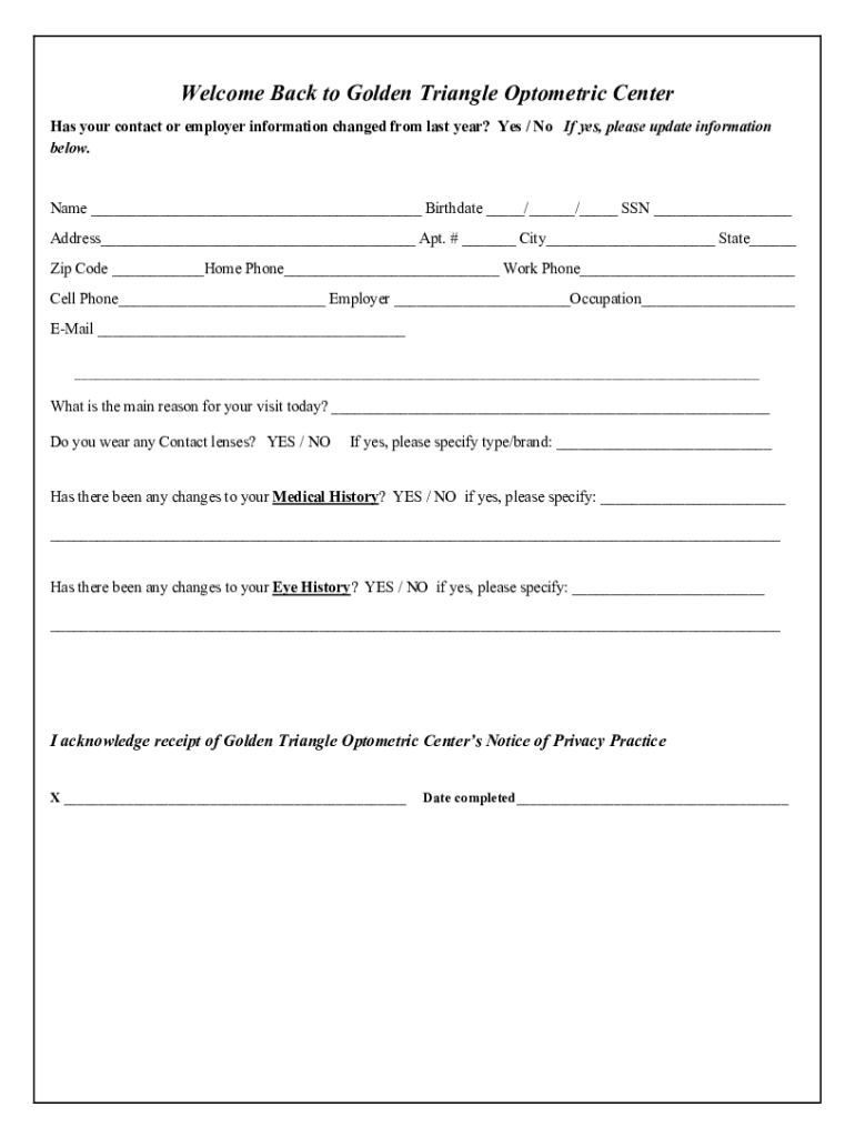 Fillable Online GTO FRONT DESK Established Patient Welcome Form - Final ...