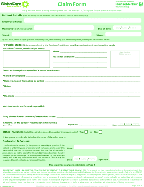 Fillable Online Claim Form - HanseMerkur Insurance Fax Email Print ...