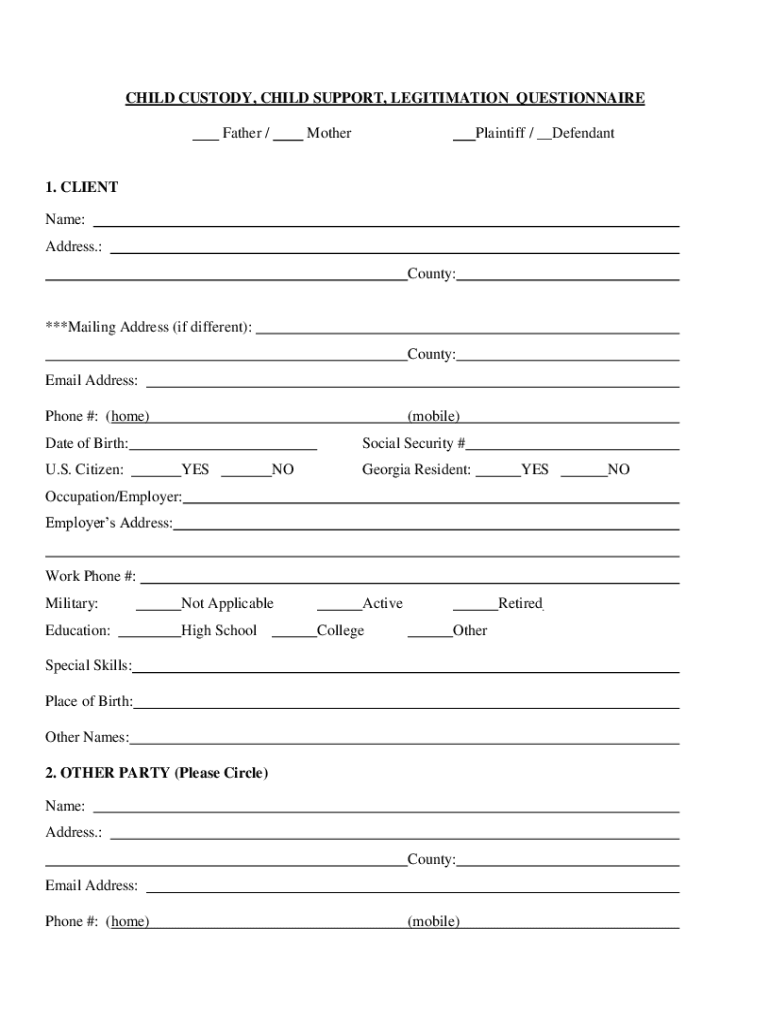 Fillable Online CHILD CUSTODY, CHILD SUPPORT, LEGITIMATION ...