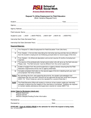 Fillable Online Work Variance Request Form - ASU School of Social Work ...