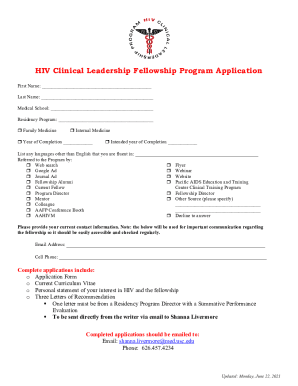 Fillable Online HIV Clinical Leadership Fellowship Program Application ...