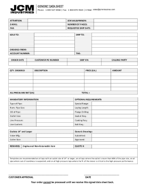 Fillable Online The following JCM Order Data Sheet is provided to ...
