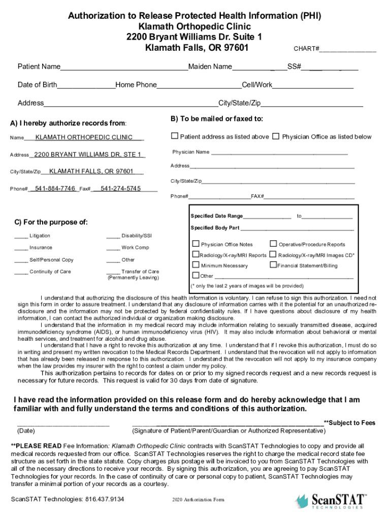 Fillable Online RECORDS RELEASE FORM - ScanSTAT - UPDATED JULY 24 2020 ...