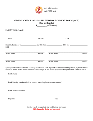 Fillable Online ANNUAL CHECKOMATIC TUITION PAYMENT FORM (ACH) (One ...