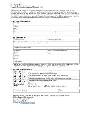Fillable Online Deerfield HOA Property Modification Approval Request ...