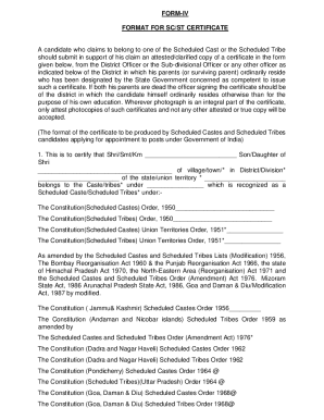Fillable Online FORM-IV FORMAT FOR SC/ST CERTIFICATE Fax Email Print ...