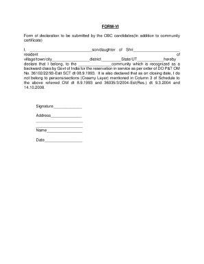 Fillable Online Form of declaration to be submitted by the OBC ...
