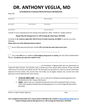 Fillable Online DR. ANTHONY VEGLIA, MD - Morgan Records Management Fax ...