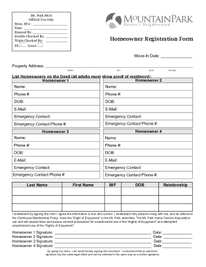 Fillable Online Homeowner Registration Form - Mountain Park Fax Email ...