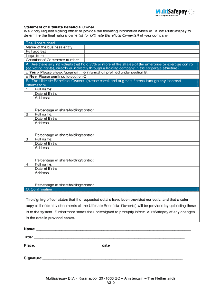Fillable Online UBO: a Guide to Ultimate Beneficial Owner Disclosure ... Fax Email Print - pdfFiller
