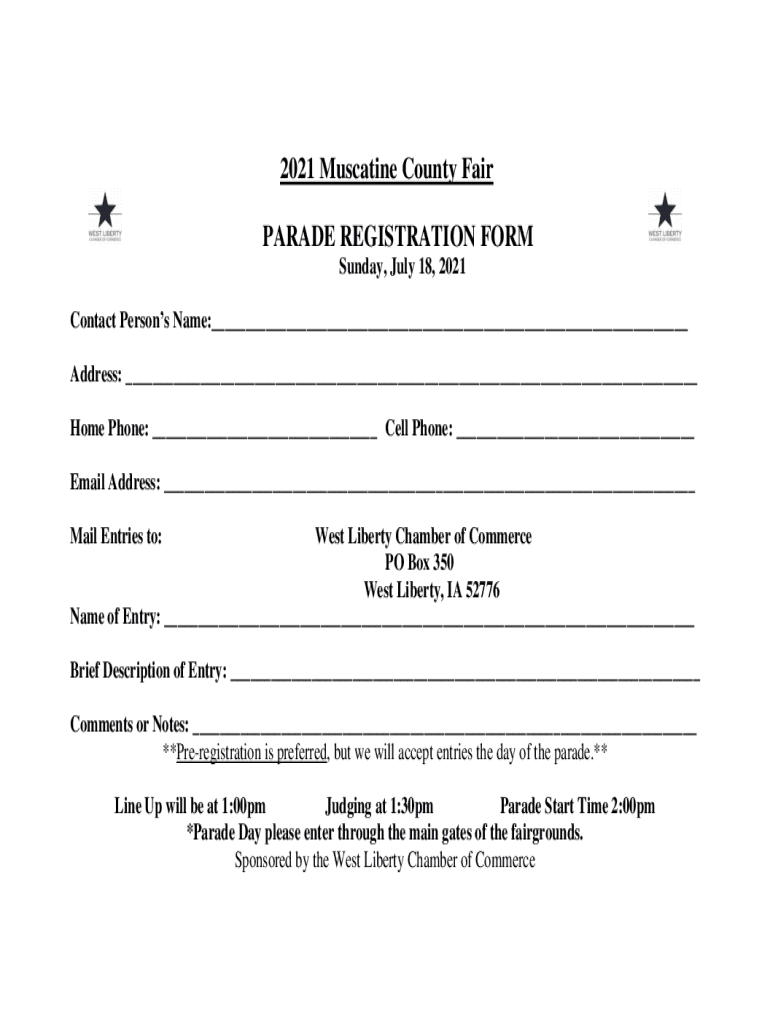 Fillable Online 2021 Muscatine County Fair PARADE REGISTRATION FORM Fax Email Print - pdfFiller