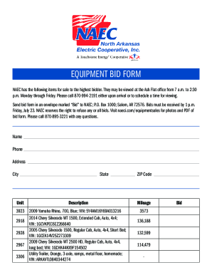 Fillable Online EQUIPMENT BID FORM - naeci.com Fax Email Print - pdfFiller