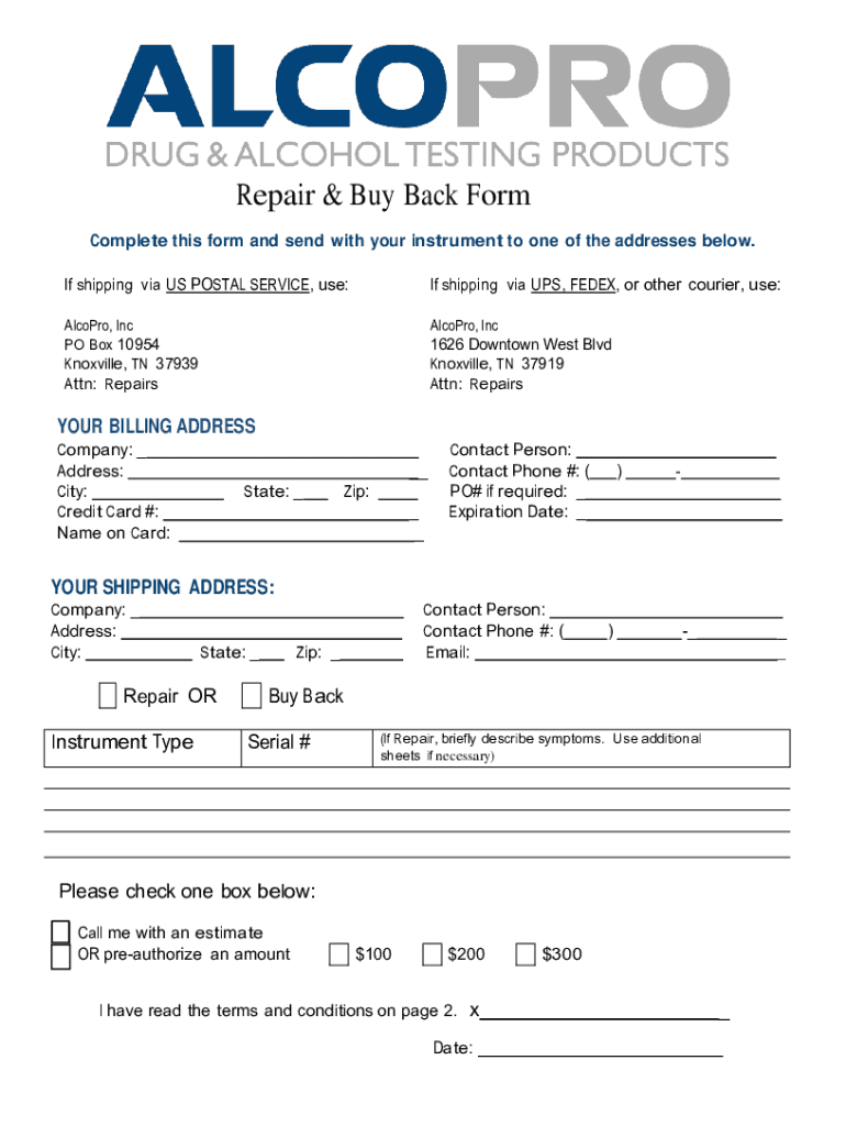 Fillable Online Repair & Buy Back Form Fax Email Print - pdfFiller