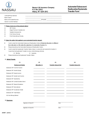 Fillable Online Automated Subaccount Reallocation and Systematic ...