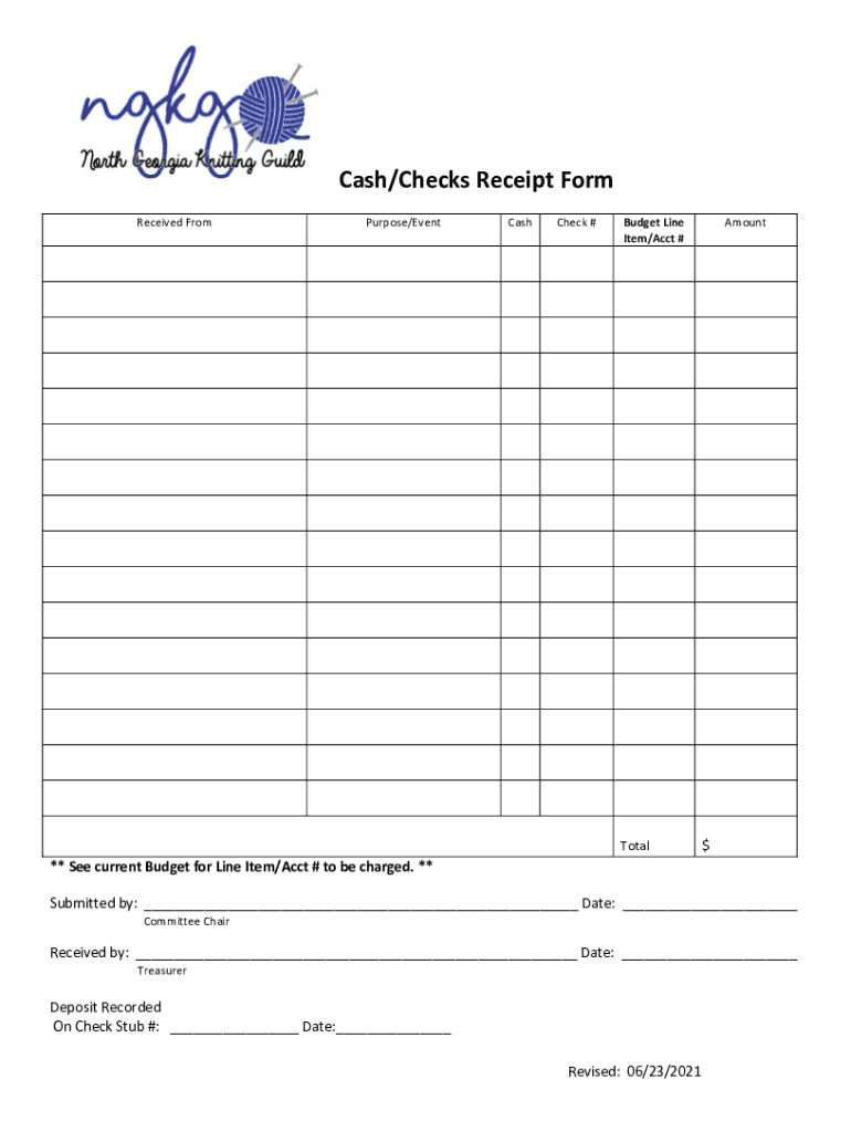 Fillable Online Cash/Checks Receipt Form Fax Email Print - pdfFiller