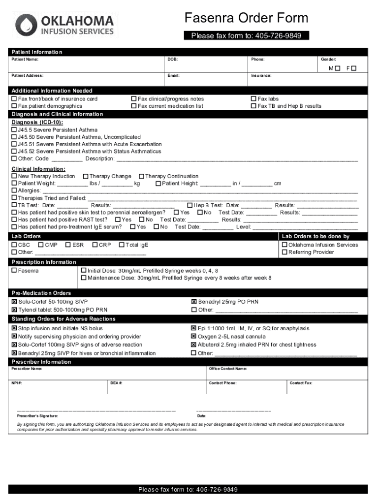 Fillable Online Order Form - Fasenra.docx Fax Email Print - pdfFiller
