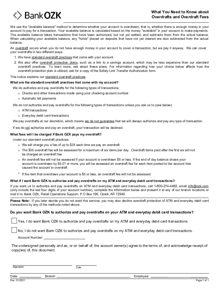 2021-2025 Form Bank OZK What You Need to Know about Overdrafts and ...