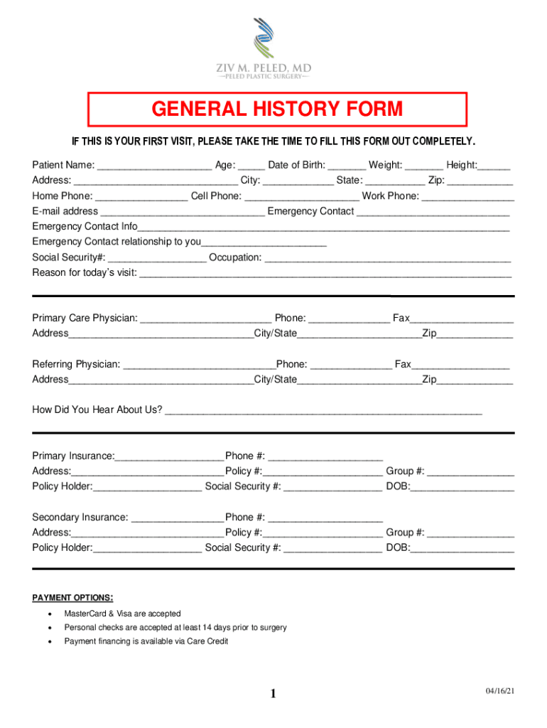 Fillable Online General History Form Fax Email Print - pdfFiller