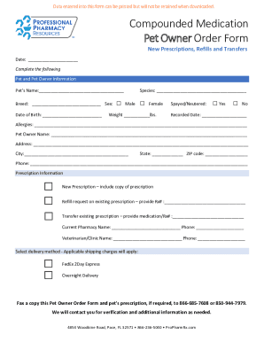 Fillable Online Compounded Drug Prescription Order Form - ProPharmRx ...