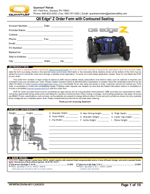 Fillable Online Quantum Q6 Edge Z Order Form with Contoured Seating. Q6 ...