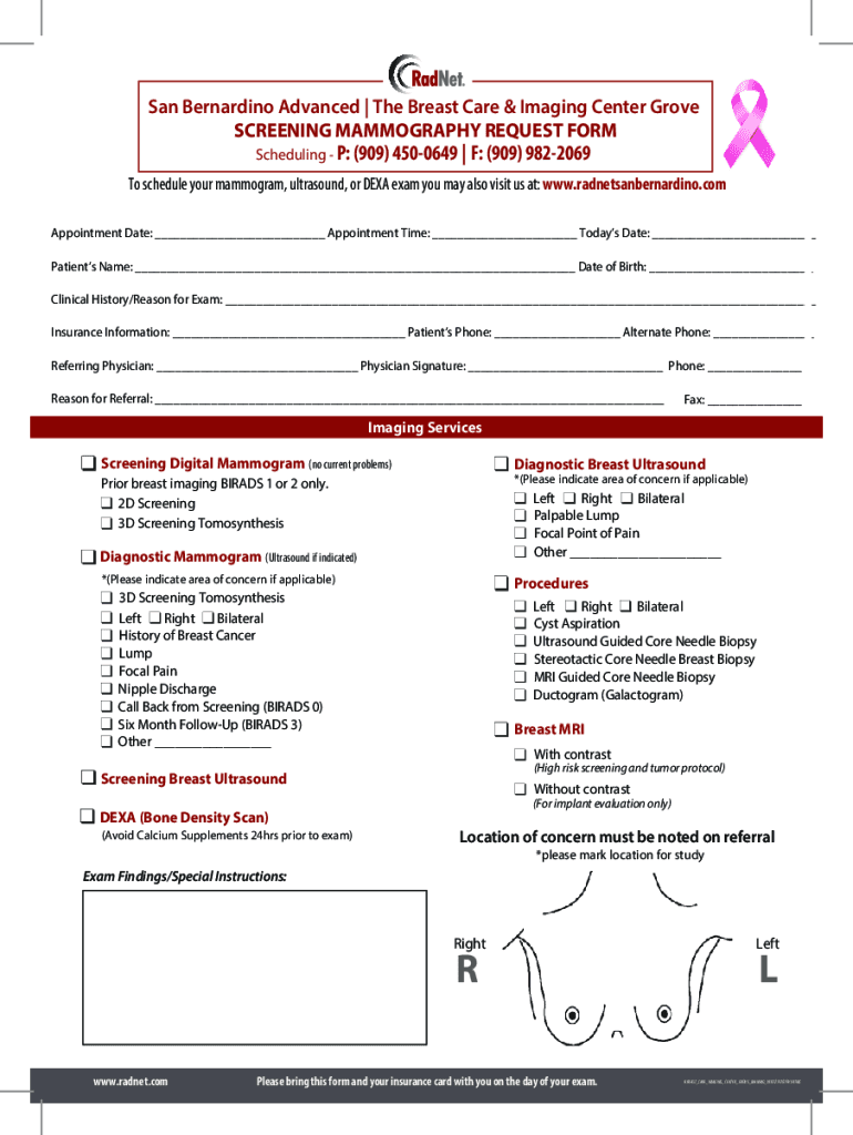 Fillable Online Breast Care Imaging Center Grove MAMMO Ref Pad 2019 Fax ...