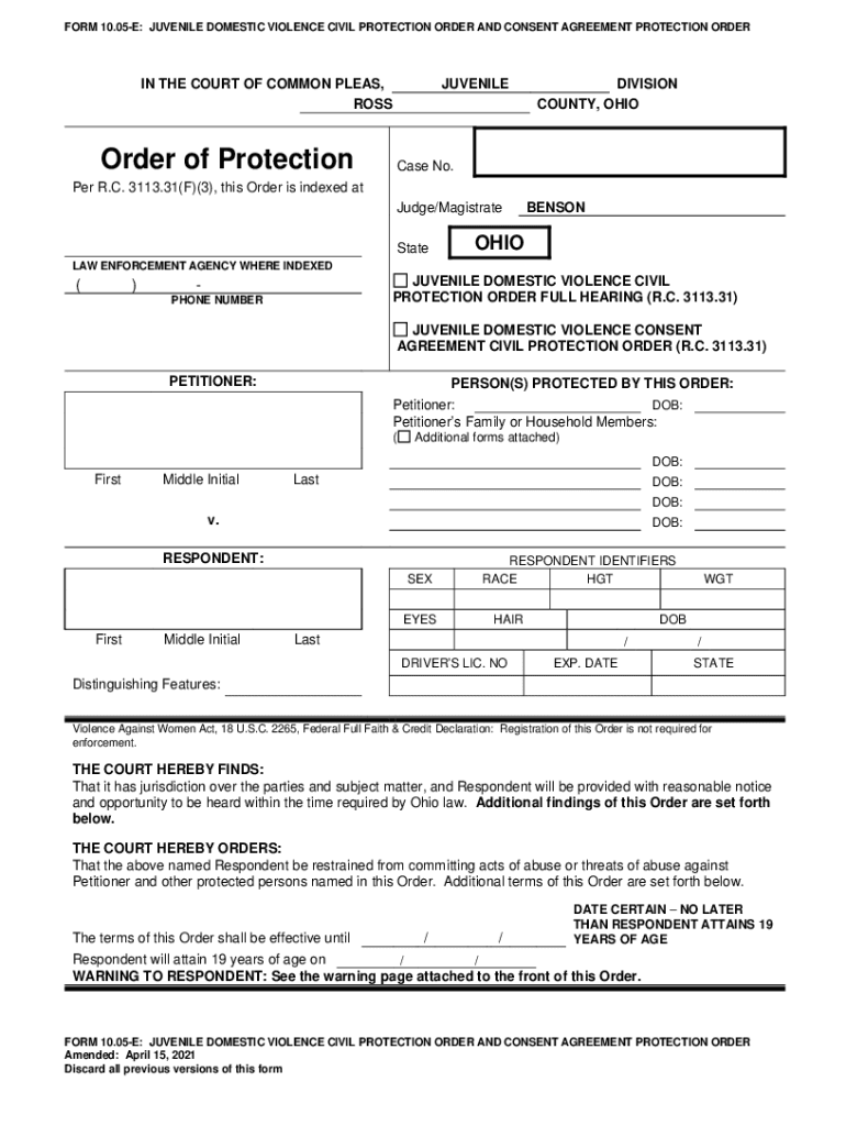Fillable Online Form 10.05-E Juvenile Domestic Violence Civil ...