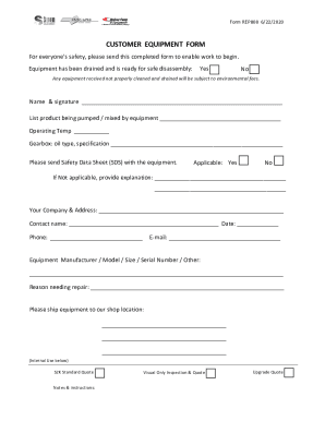 Fillable Online CUSTOMER EQUIPMENT FORM - tencarva.com Fax Email Print ...