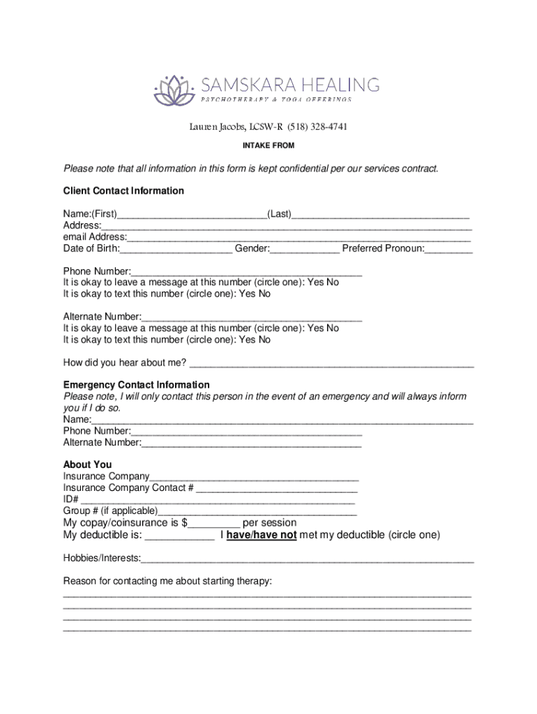 Fillable Online Instructions for Homeopathic Intake Form Fax Email ...