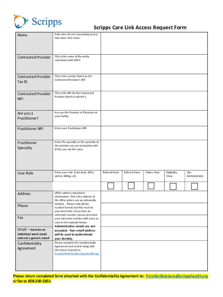 Fillable Online Scripps Care Link Access Request Form Fax Email Print ...