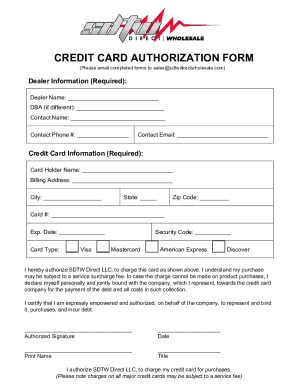 Fillable Online CREDIT CARD AUTHORIZATION FORM - SDTW Direct Fax Email ...