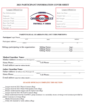 Fillable Online 2021 PARTICIPANT INFORMATION COVER SHEET Fax Email ...