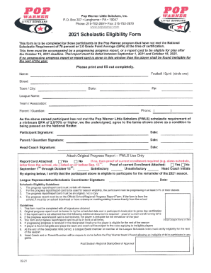 Fillable Online Pop Warner Little Scholars, lnc Fax Email Print - pdfFiller