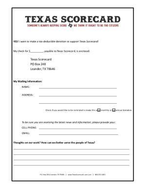 Fillable Online Texas Scorecard PO Box 248 Leander, TX 78646 Fax Email ...