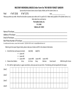 Fillable Online MILITARY MEMORIAL BRICKS Order Form for THE NEVER ...