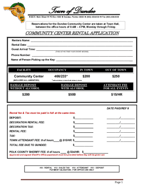 Fillable Online Community Center Rental Application. Community Center ...