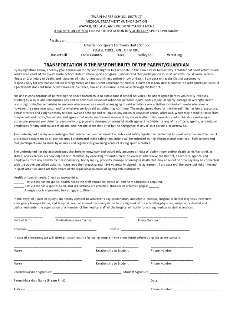 Fillable Online GATEWAY MIDDLE SCHOOL MEDICAL TREATMENT AUTHORIZATION ...