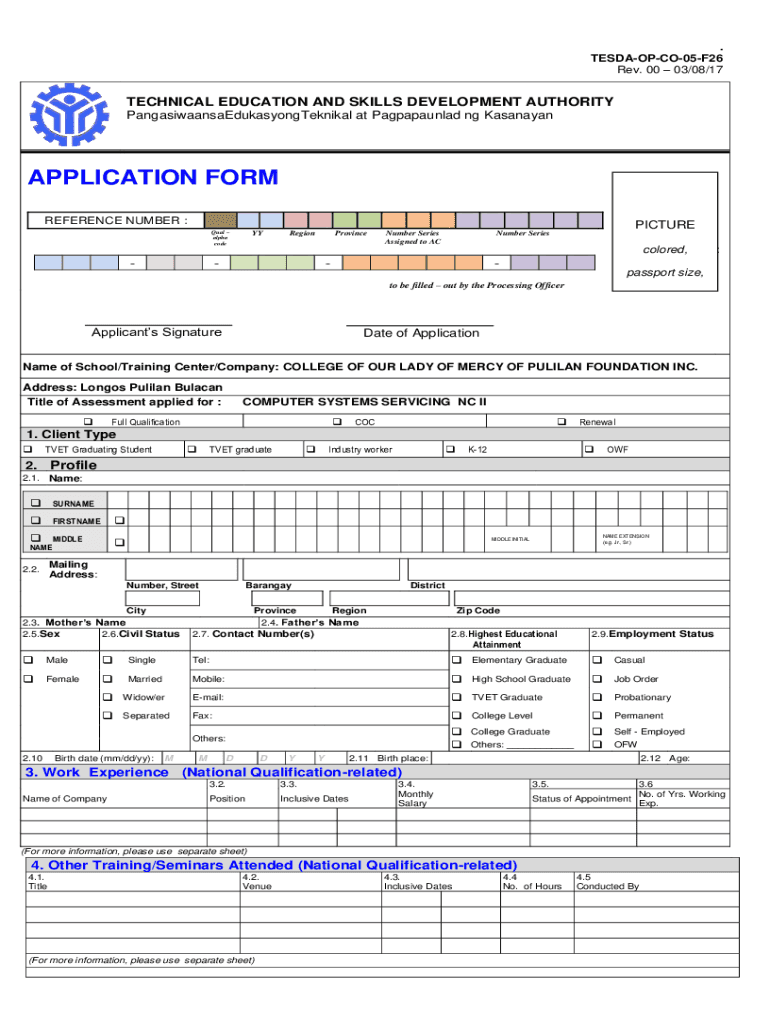 Tesda Op Co 05 F26 - Fill Online, Printable, Fillable, Blank | pdfFiller
