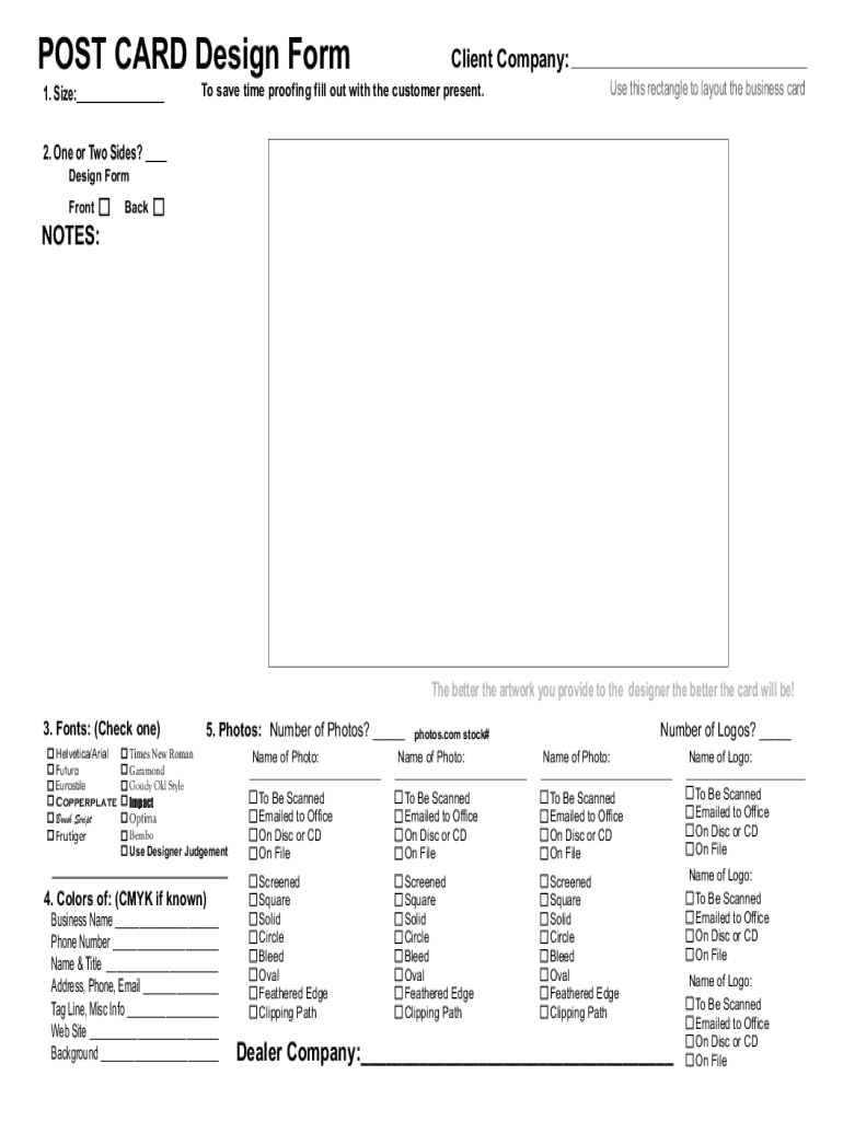 Fillable Online Post Card Design Form - Visual Concept Systems Fax ...