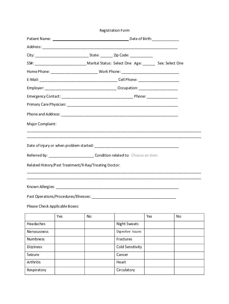 Fillable Online Registration Form City: State: Zip Code: Fax Email ...